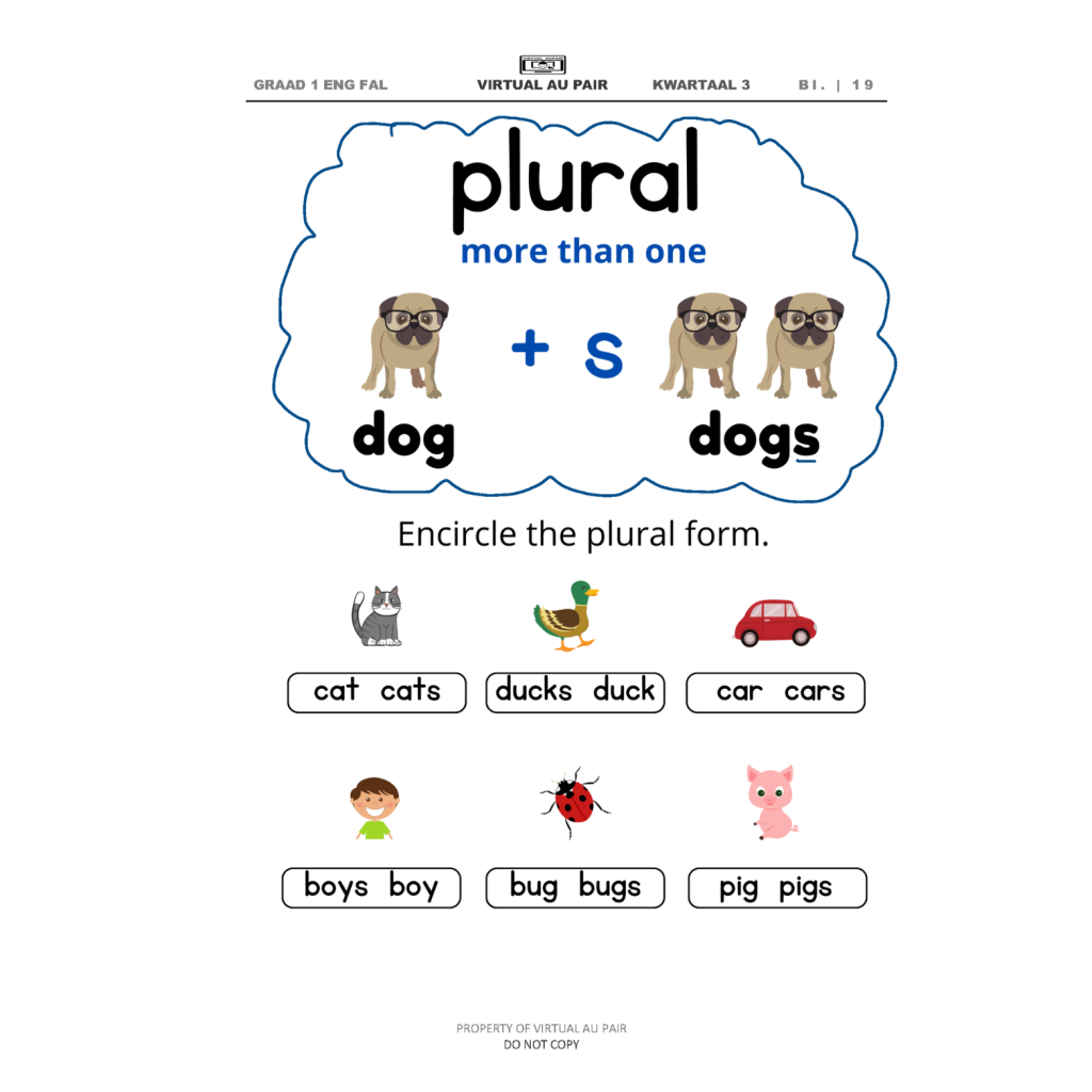 Graad 1 English FAL oefenboekies kwartaal 1-4 - Virtual Au Pair Shop