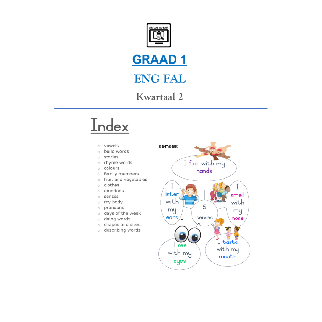 Graad 1 English FAL oefenboekies kwartaal 1-4 - Virtual Au Pair Shop