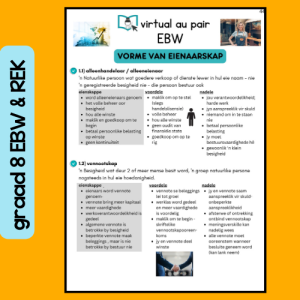 Graad 8 EBW en REK Opsommingsboek Kwartaal 1-4 - Virtual Au Pair Shop