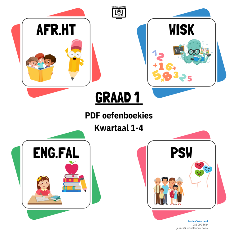 Graad 1 PDF oefenboekies kwartaal 1-4 jaarpakket - Virtual Au Pair Shop