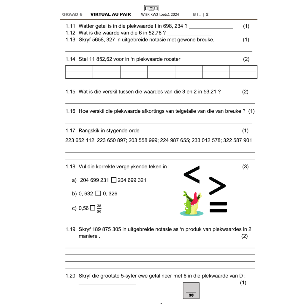 Graad 6 Wiskunde oefenvraestelle en antwoorde PDF