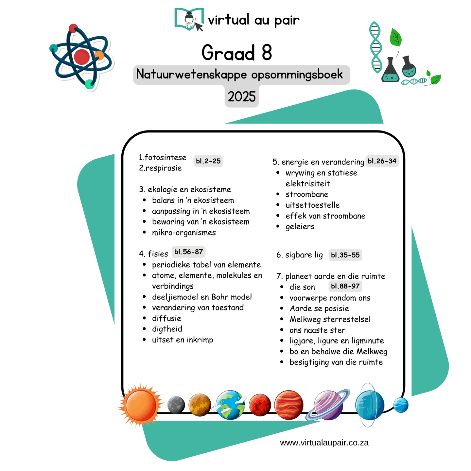 Graad 8 PDF opsommings en toetse 2026 - Virtual Au Pair Shop