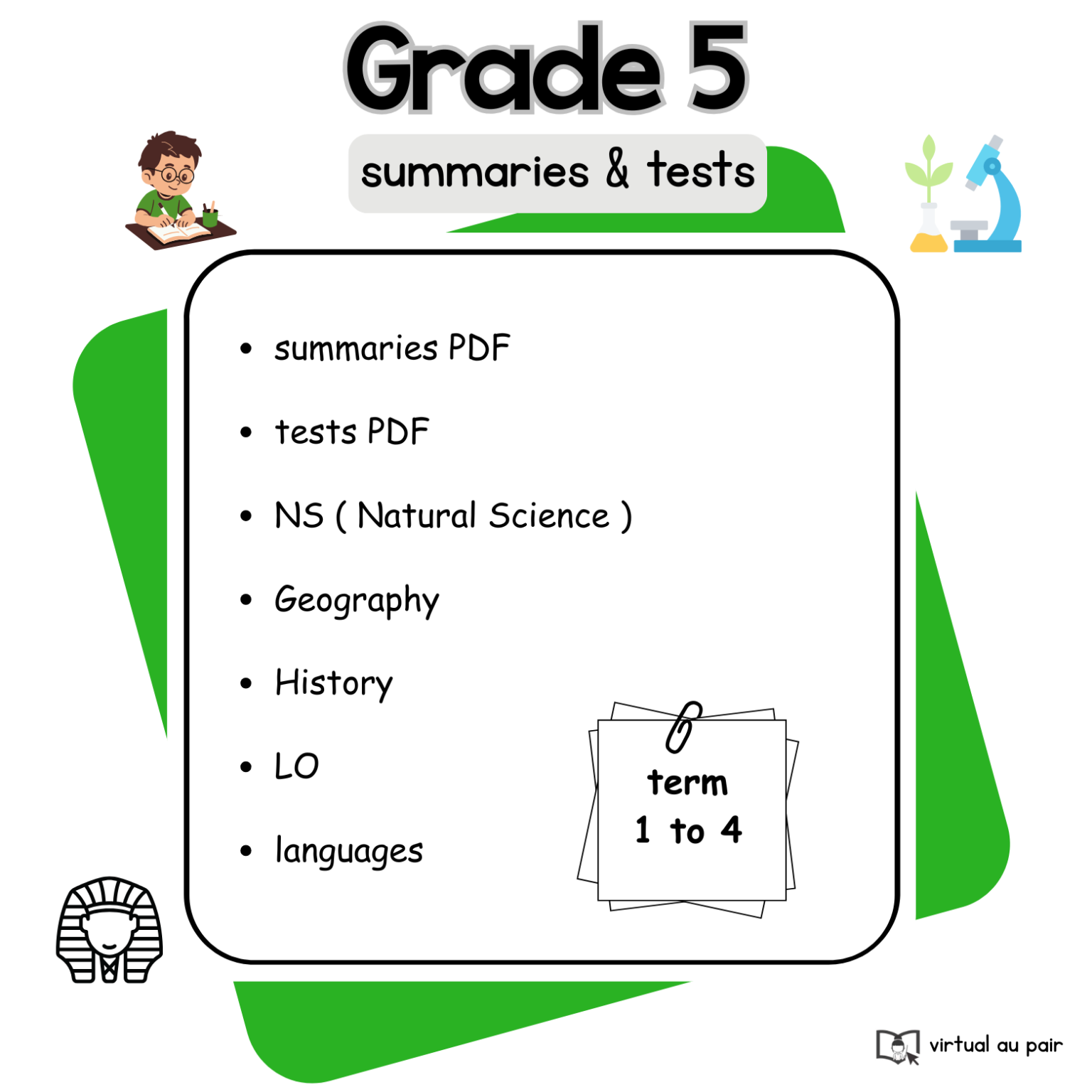 Grade 5 PDF summaries and tests - Virtual Au Pair Shop